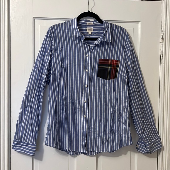 J. Crew Factory | Tops | Jcrew Factory Blue White Stripes Button Down With Patchwork Pocket ...